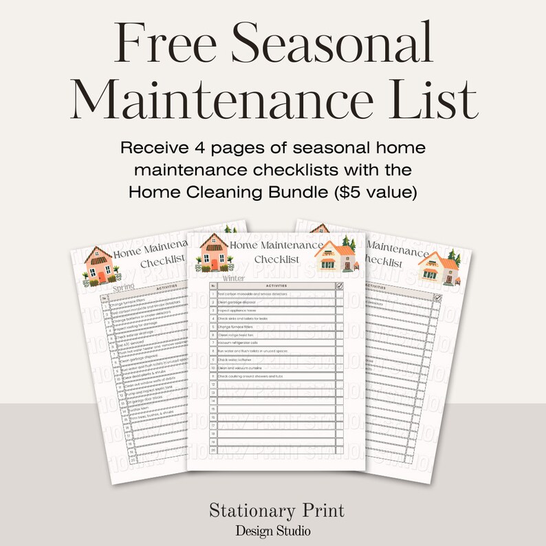 Home Cleaning & Maintenance Checklists, PDF, Printable Download - Etsy