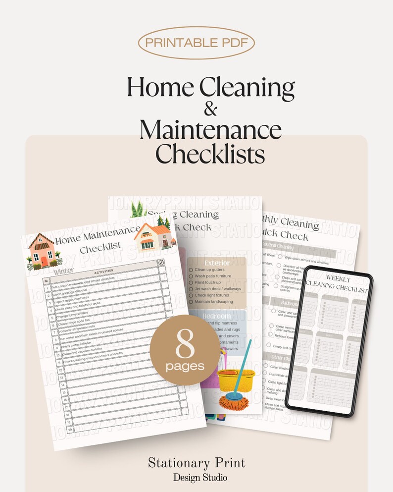 Home Cleaning And Maintenance Checklists Pdf Printable Download Etsy
