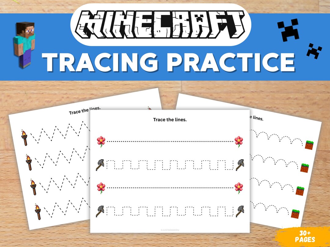 Kindergarten Preschool Minecraft Tracing Practice, Writing Practice ...