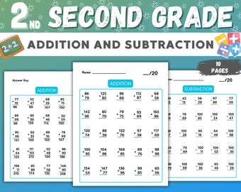 2nd & 3rd Grade Mental Math Worksheet Bundle – 10 Printable Horizontal ...