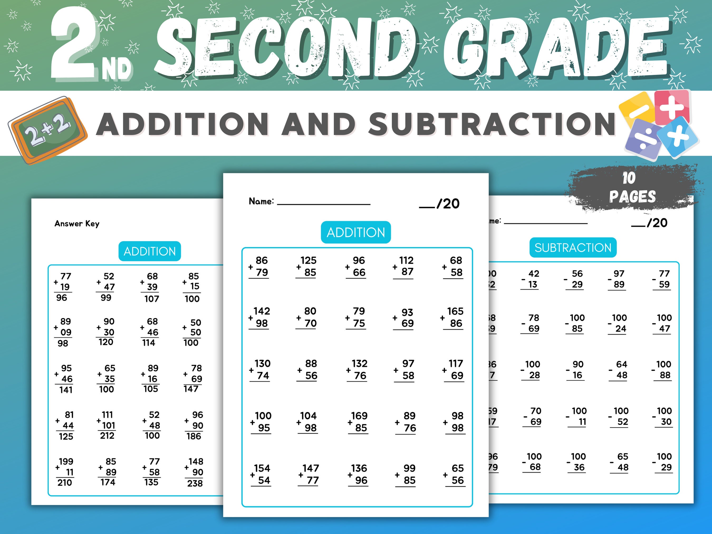 2nd Grade Addition and Subtraction Bundle - Etsy
