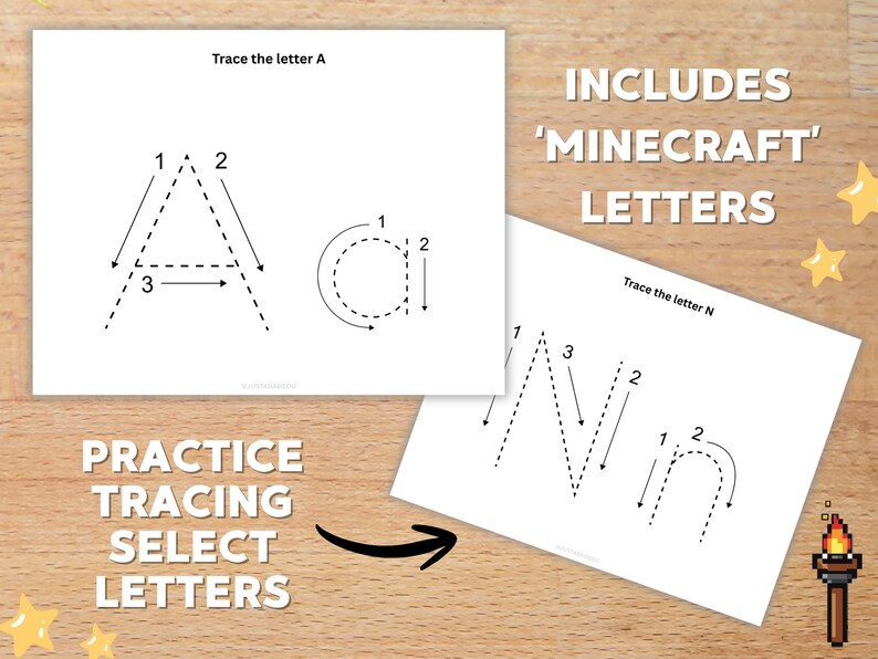 Kindergarten Preschool Minecraft Tracing Practice, Writing Practice ...
