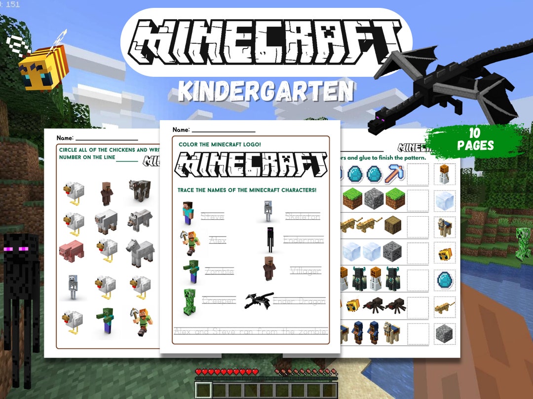 Kindergarten Minecraft Tracing and Math Activity Bundle - Etsy