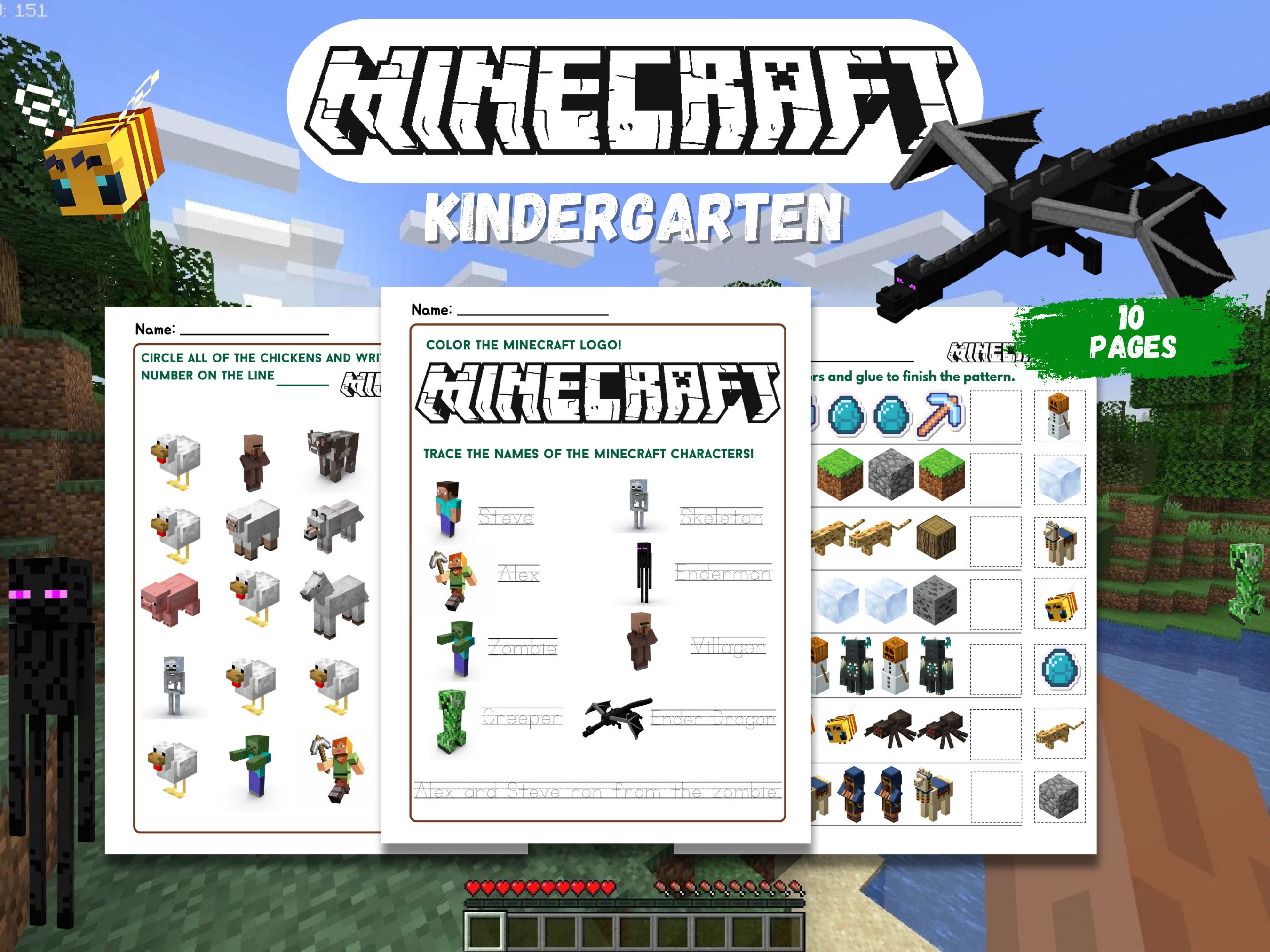 Kindergarten Minecraft Tracing and Math Activity Bundle - Etsy