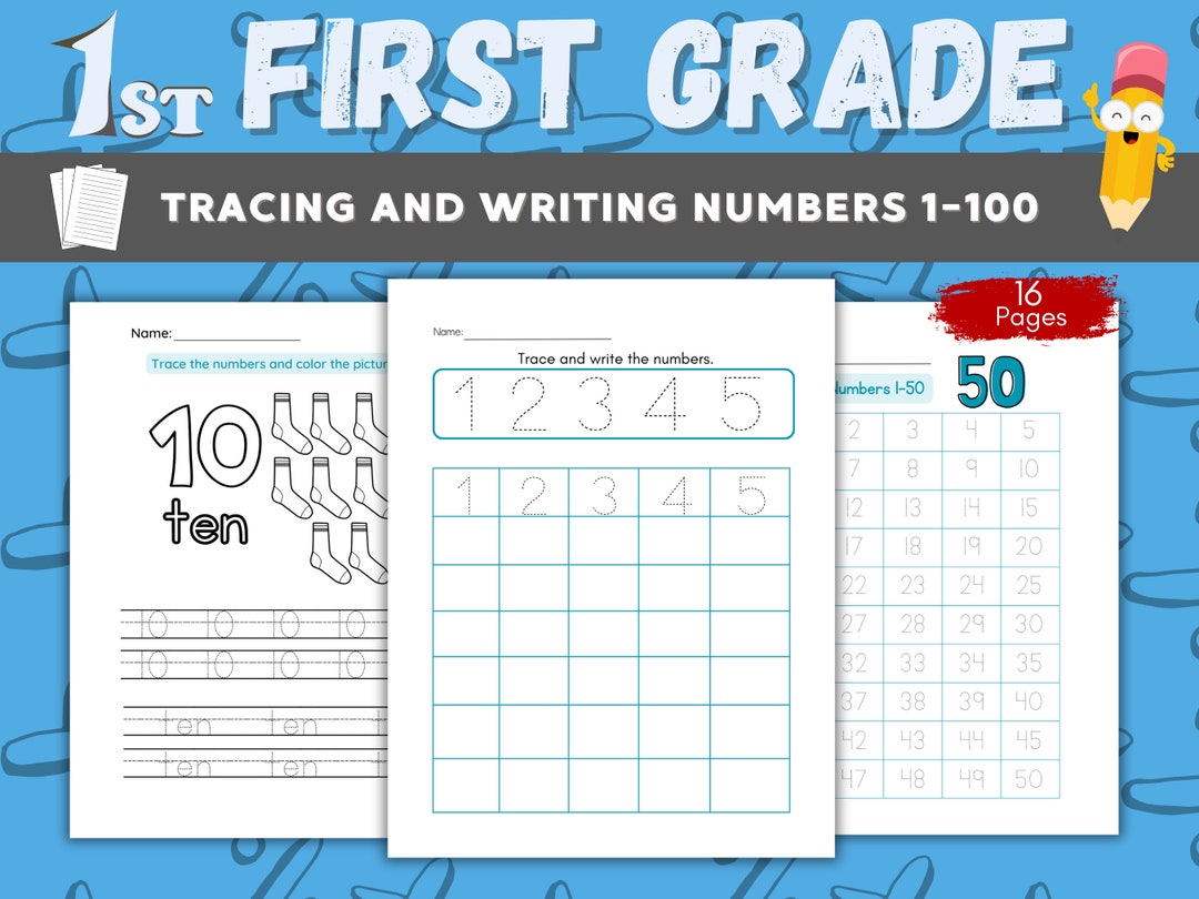 1st Grade 1-100 Tracing and Writing Bundle 16 Pages - Etsy