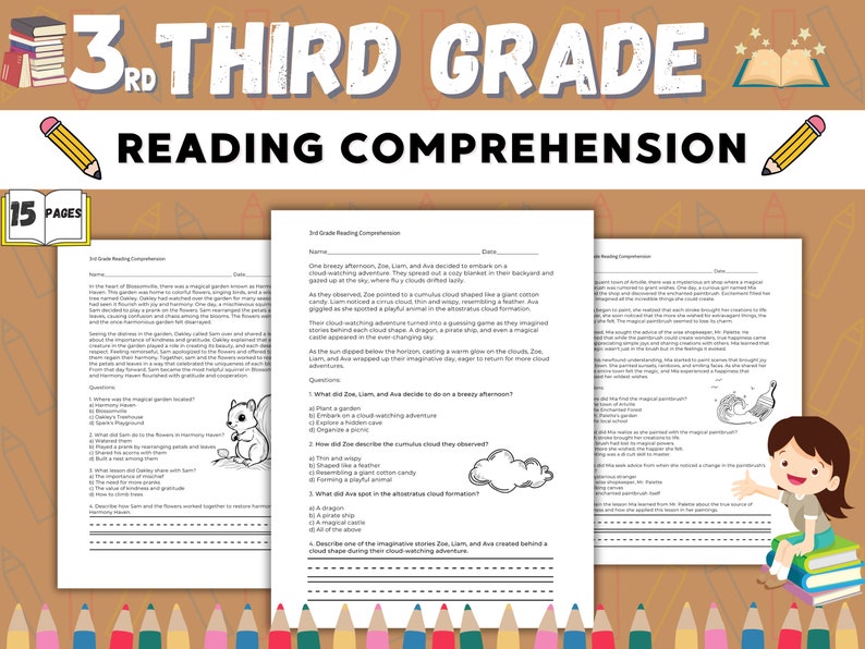 3rd Grade Reading Comprehension Bundle 15 Pages - Etsy