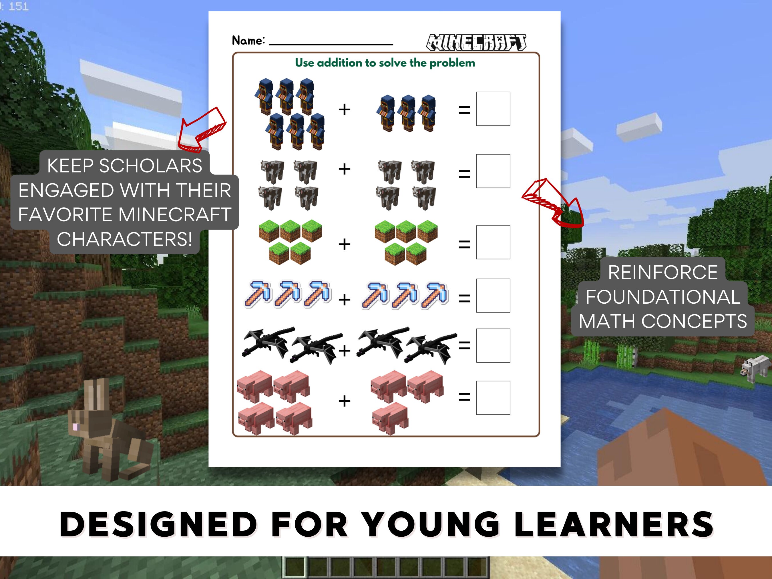 Kindergarten Minecraft Tracing and Math Activity Bundle - Etsy