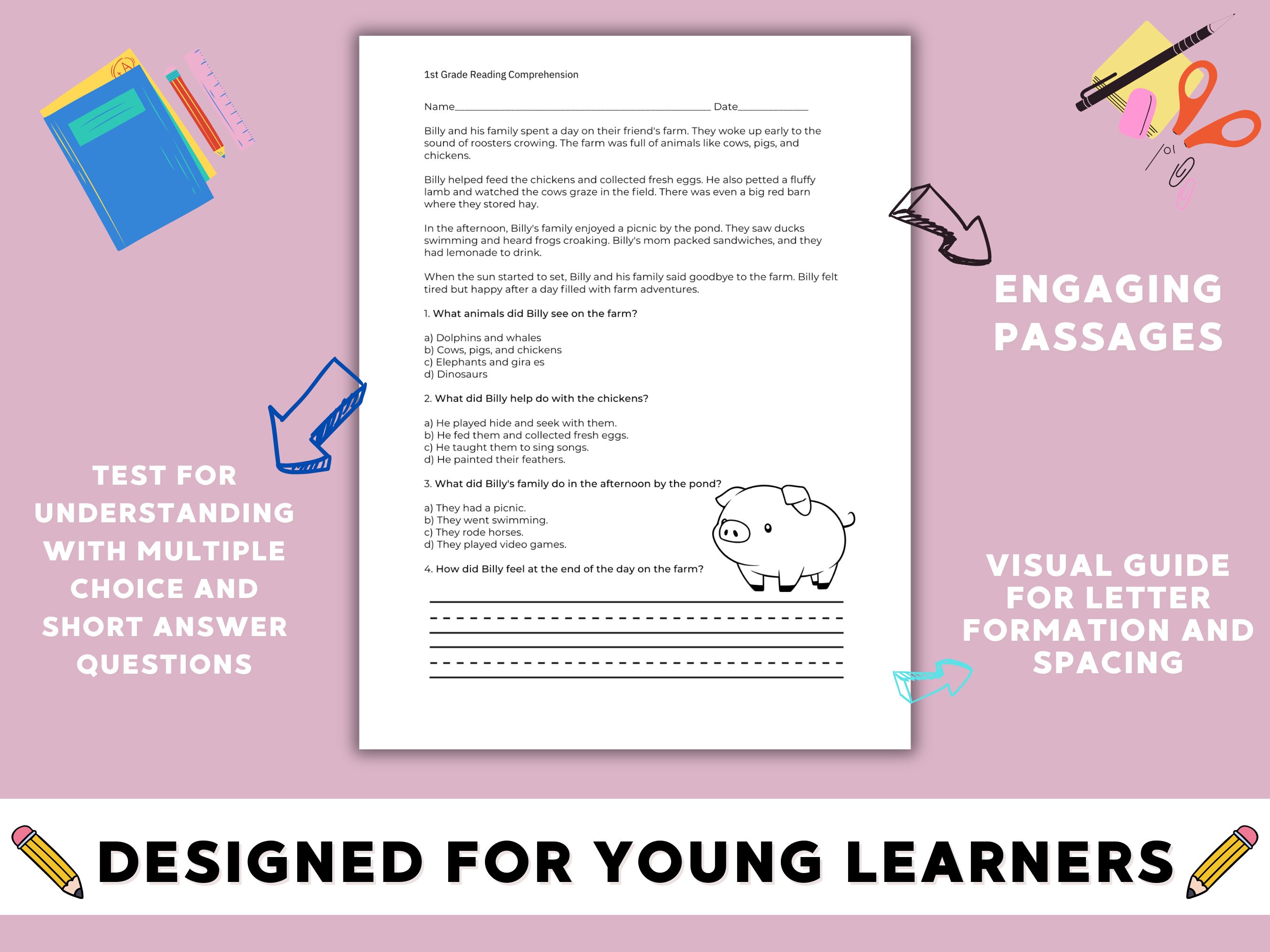 1st Grade Reading Comprehension Bundle 15 Pages + Bonus Sight Word ...