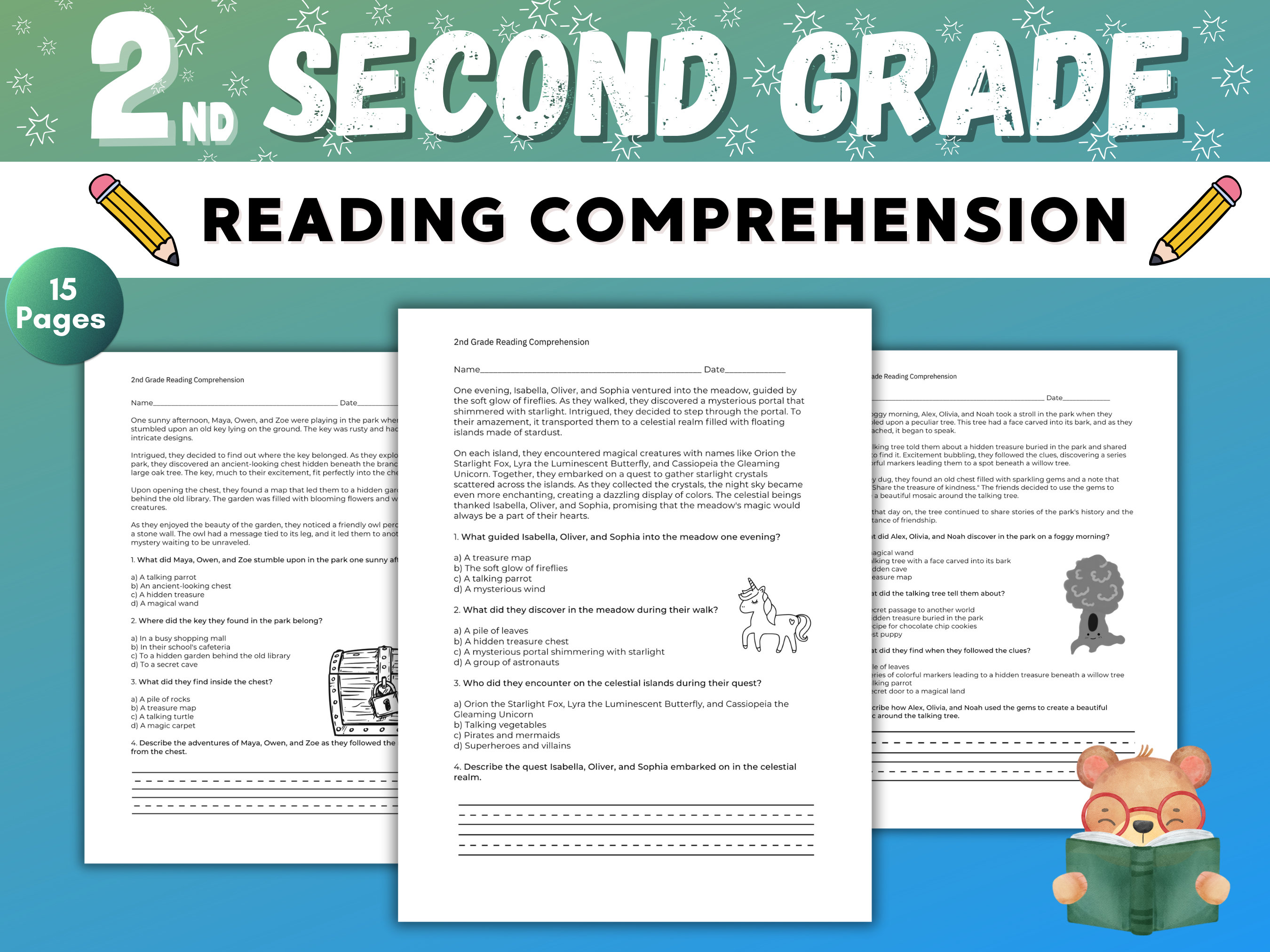 2nd Grade Reading Comprehension Bundle 15 Pages - Etsy