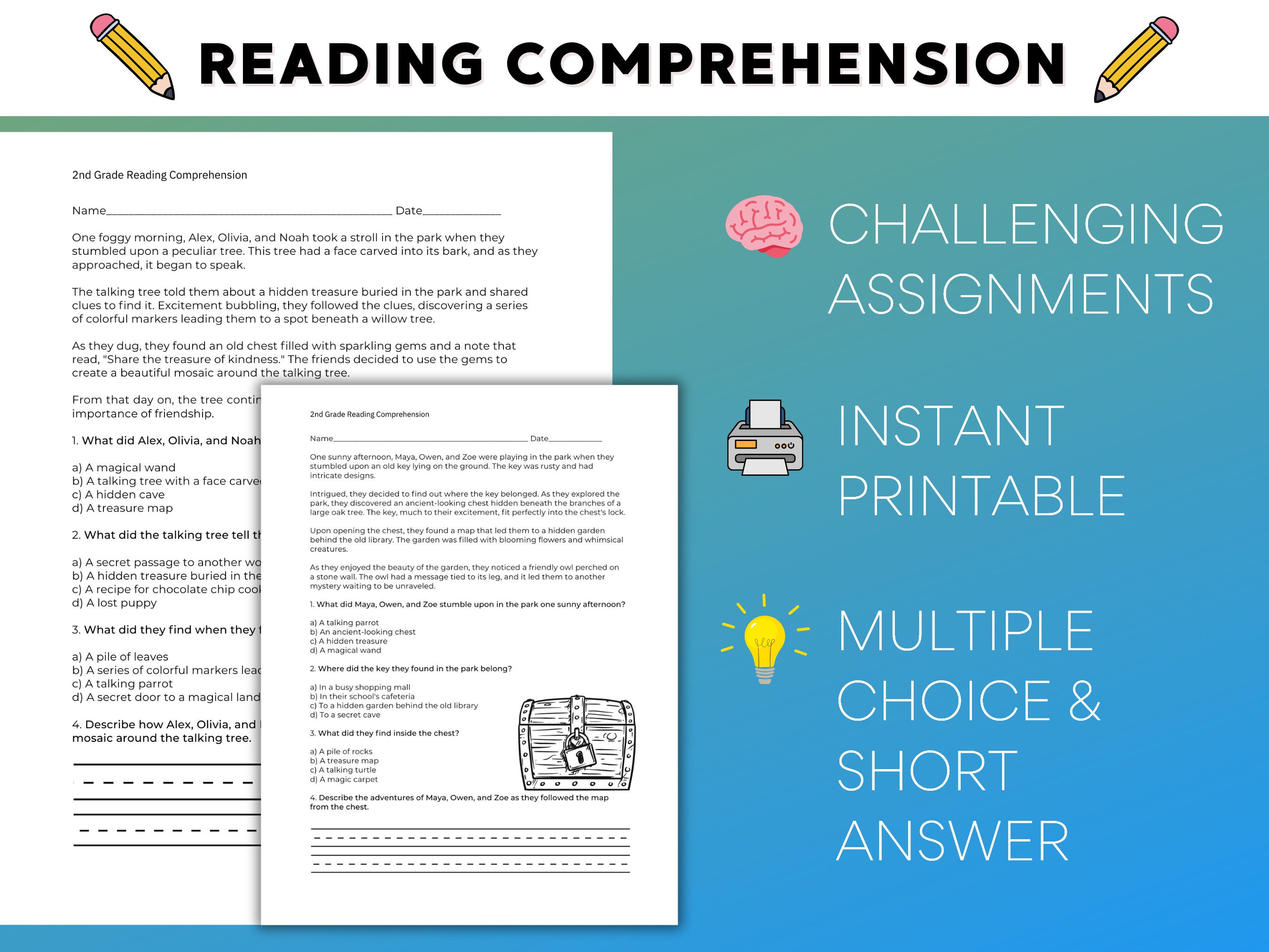 2nd Grade Reading Comprehension Bundle 15 Pages - Etsy