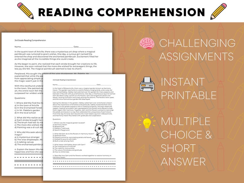 3rd Grade Reading Comprehension Bundle 15 Pages - Etsy