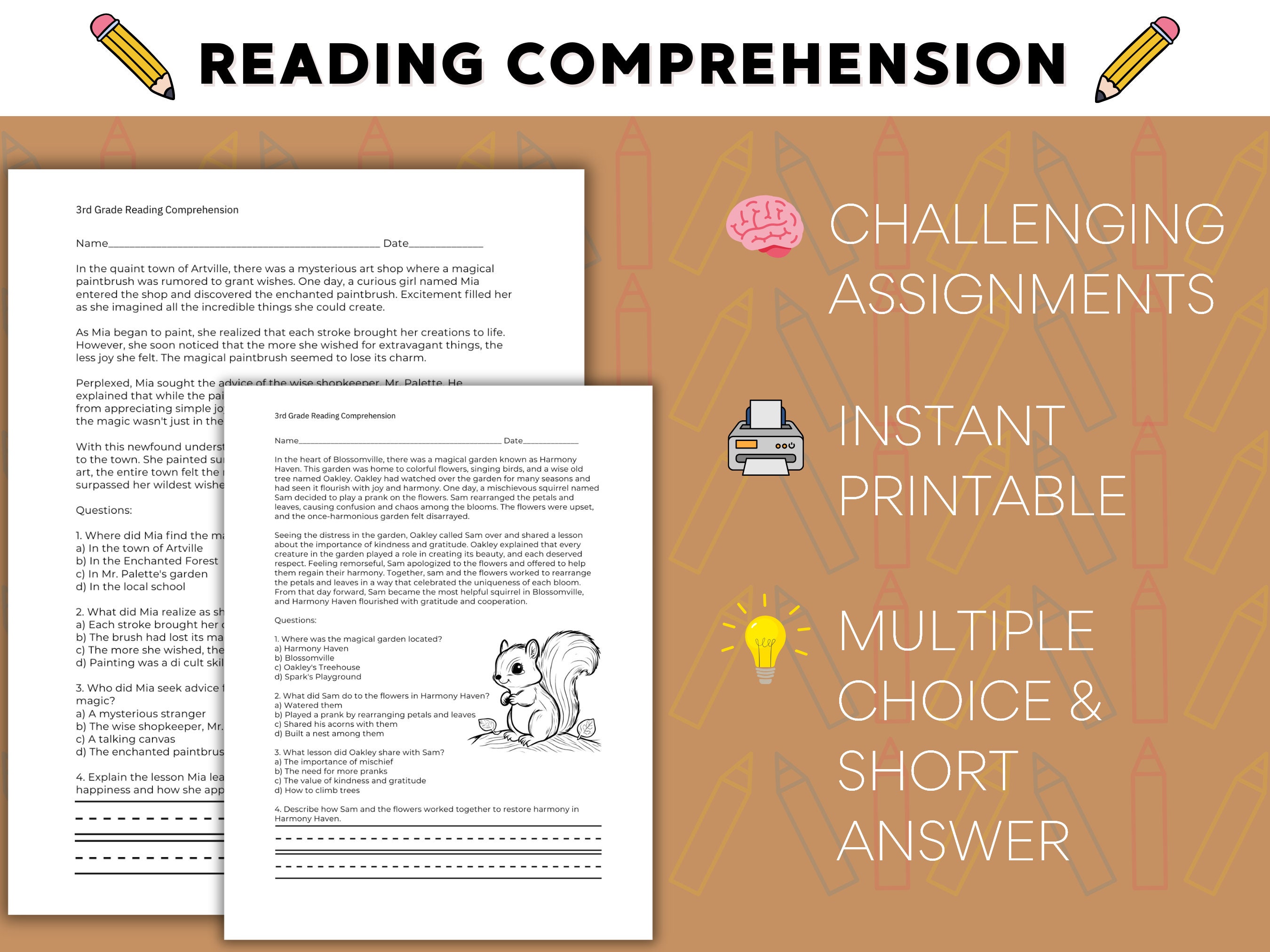 3rd Grade Reading Comprehension Bundle 15 Pages - Etsy