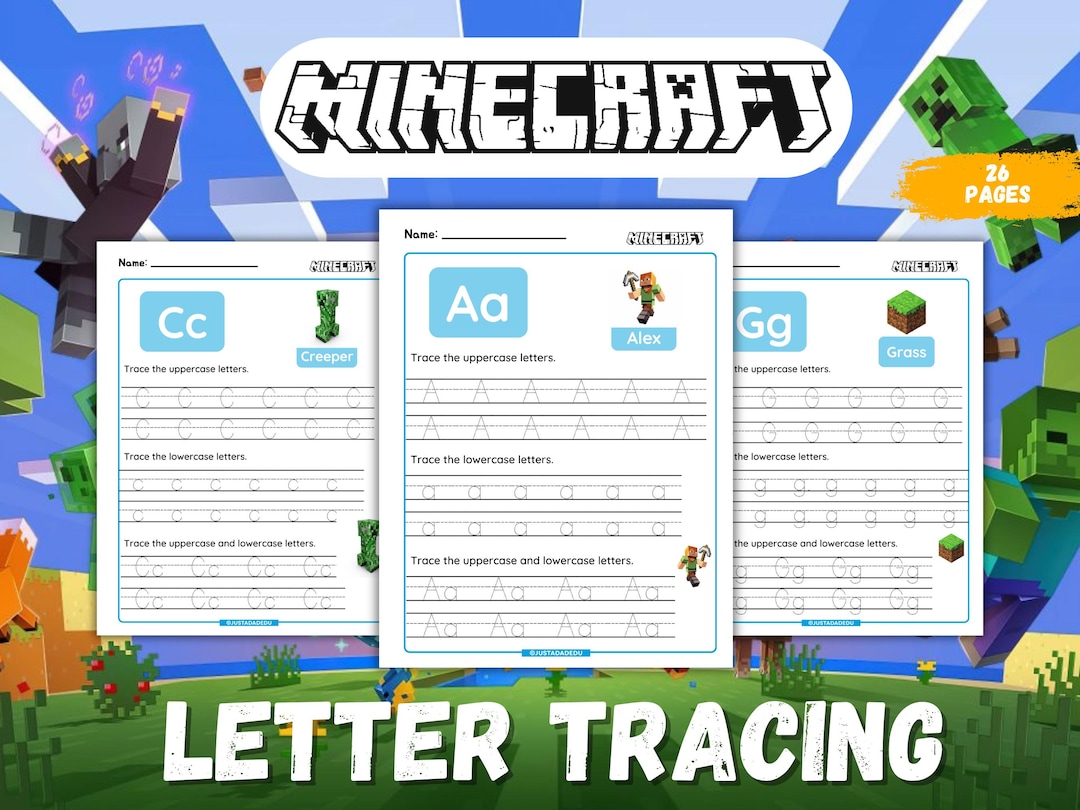 Minecraft Roblox Kindergarten Pre-k Letter Tracing Activity Sheets Fun ...