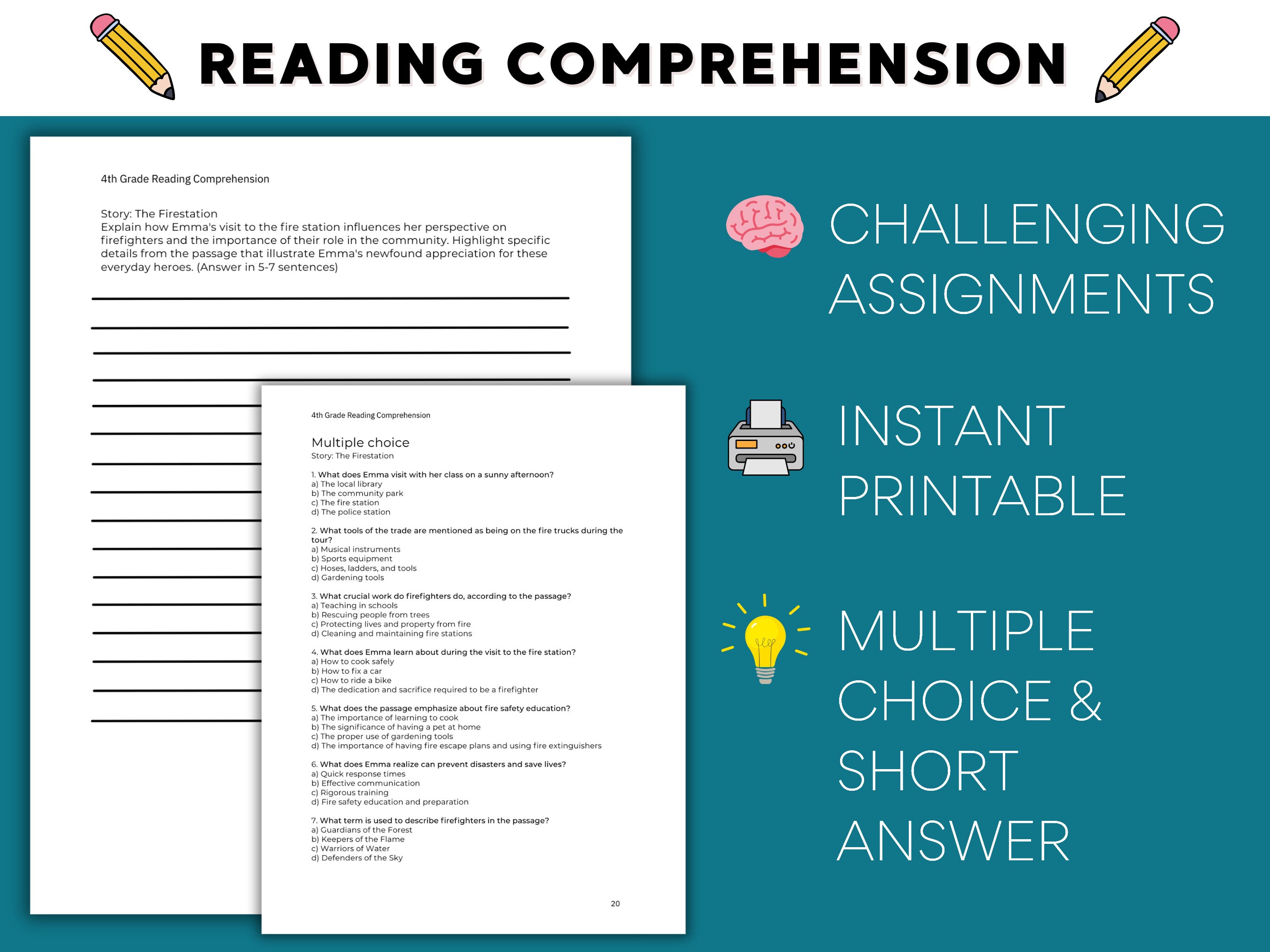 4th Grade Reading Comprehension Bundle 16 Assignments + Bonus Sight ...