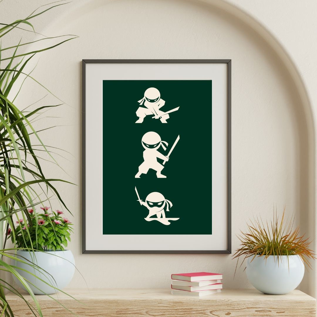 Ninja Wall Art Boys Room - Green Ninja Trio - DIGITAL ART PRINT - Wall ...