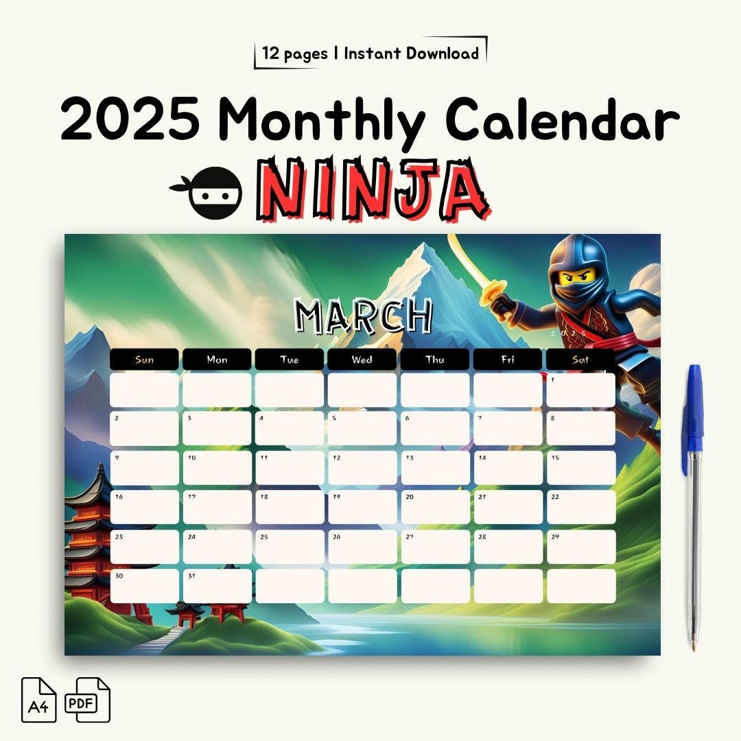 Ninja Monthly Calendar 2025, Landscape, Printable Calendar Template ...