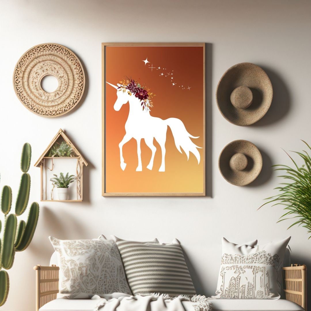 Unicorn Wall Art - Neutral Unicorn Wall Decoration - DIGITAL ART PRINT ...