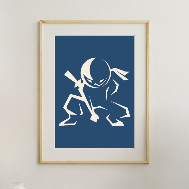 Set of 2 - Ninja Wall Art Boys Room - Blue Ninja Trio - DIGITAL ART ...
