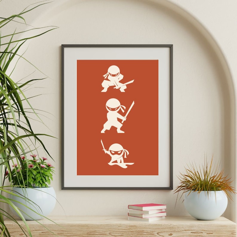 Ninja Wall Art Boys Room - Red Ninja Trio - DIGITAL ART PRINT - Wall ...