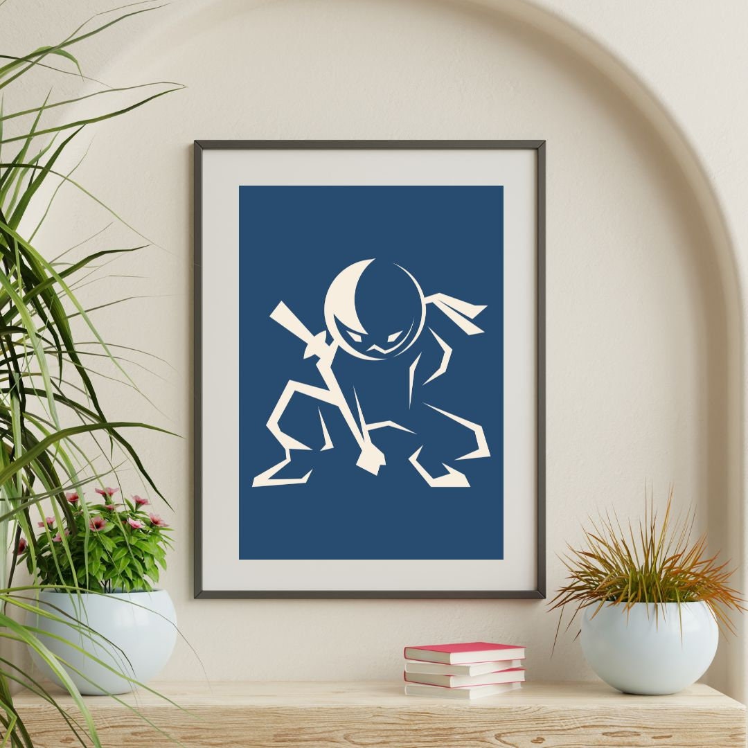 Set of 2 - Ninja Wall Art Boys Room - Blue Ninja Trio - DIGITAL ART ...
