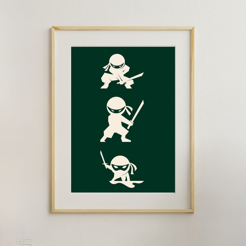 Set of 2 - Ninja Wall Art - Boys Room - Green Ninja Trio - DIGITAL ART ...