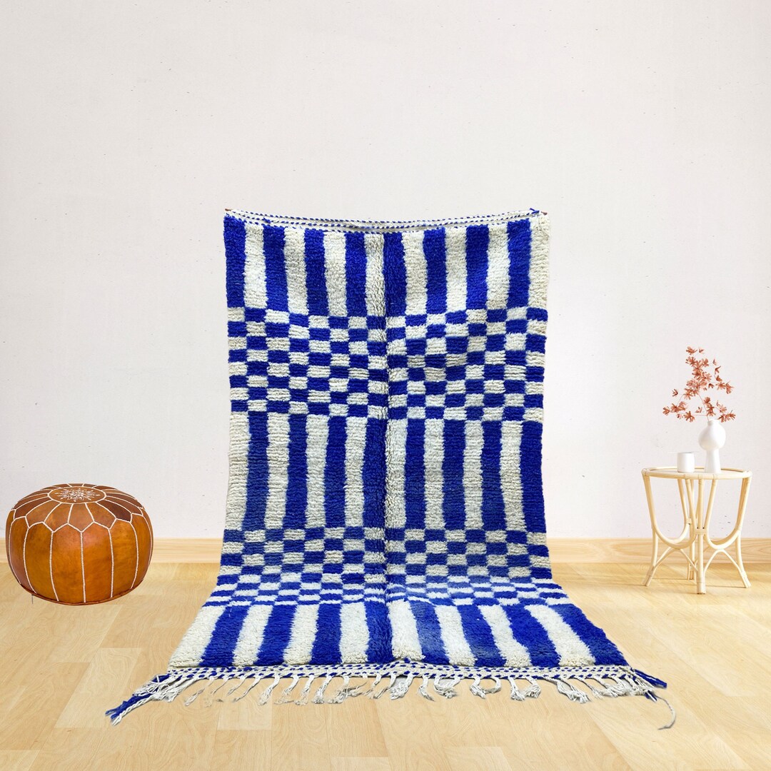 Large Blue and White Checkered Rug, Moroccan Berber Checkered Rug ...