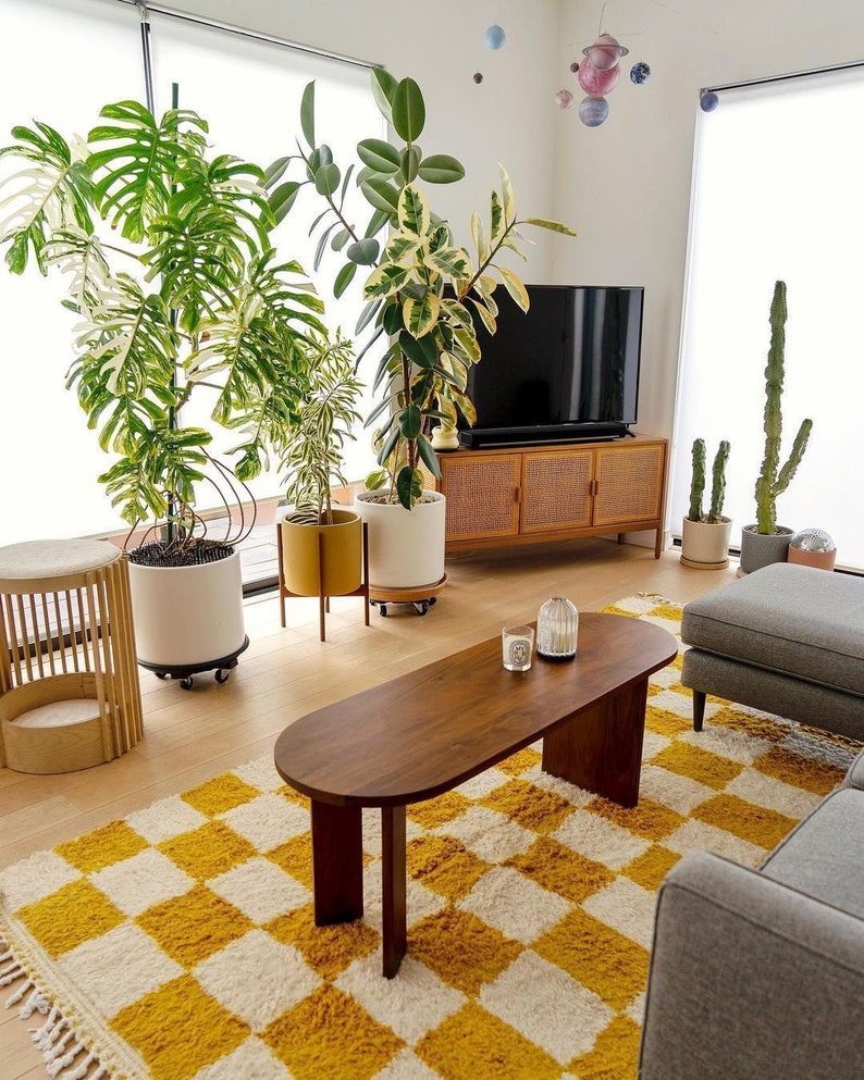 Large Yellow and White Checkered Rug, Moroccan Berber Checkered Rug ...