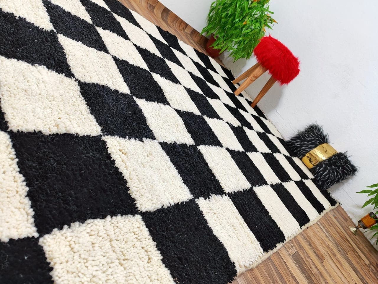 Black and White Checkered Rug, Moroccan Berber Checkered Rug, Checkered ...