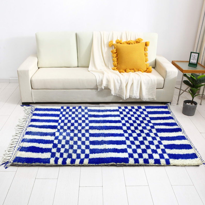 Large Blue and White Checkered Rug, Moroccan Berber Checkered Rug ...