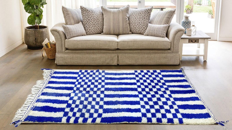 Large Blue and White Checkered Rug, Moroccan Berber Checkered Rug ...