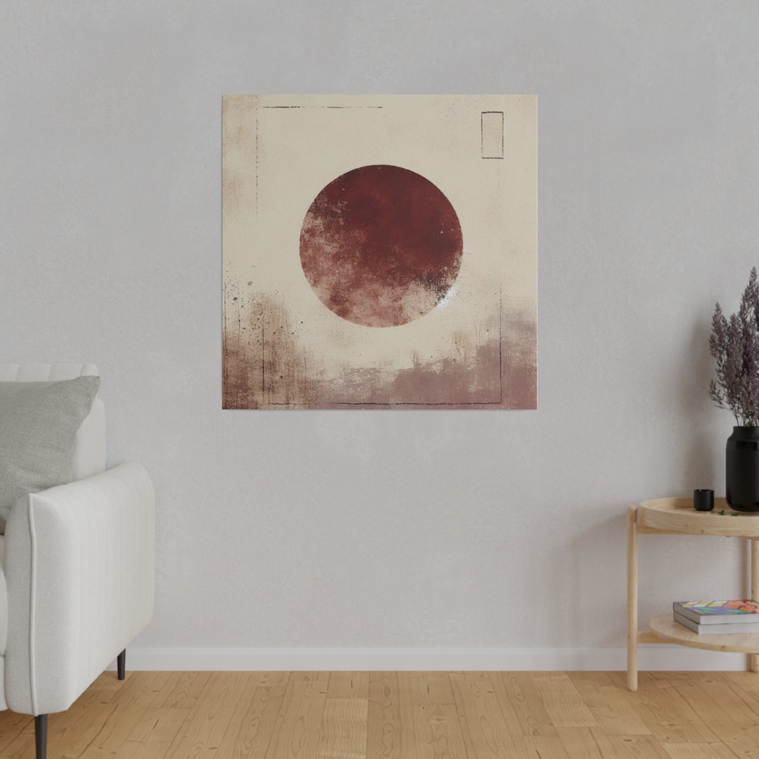 Red Sun Wall Art Celestial Painting Abstract Moonrise Canvas Decor ...