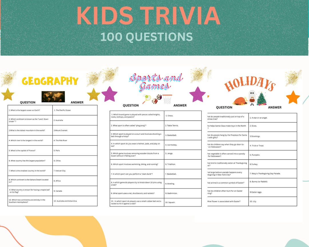 Educational Kids Trivia Questions-christmas Trivia-halloween Trivia ...