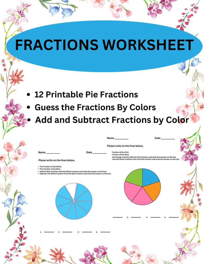 Fractions Worksheet for Kids-digital Download Math Worksheet-digital ...
