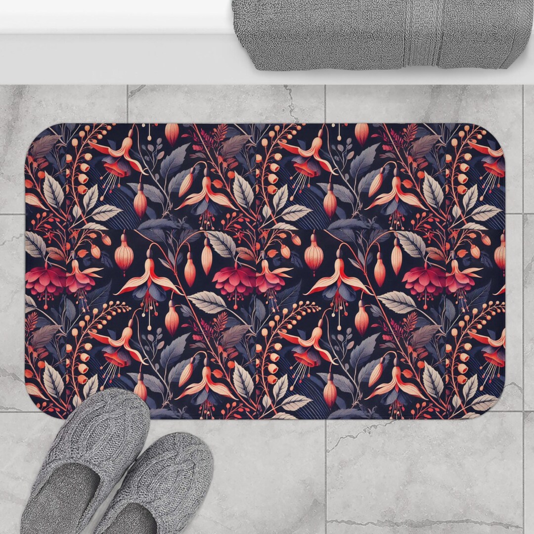 Floral Spa Theme Bath Mat Botanical Bathroom Rug Wildflowers Absorbent ...