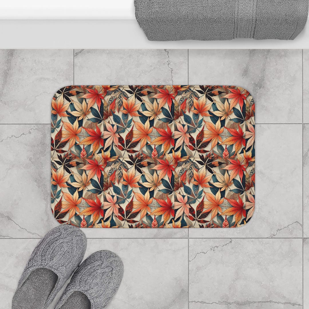 Maple Leaf Spa Theme Bath Mat - Maple Leaf Bathroom Spa Rug - Absorbent ...
