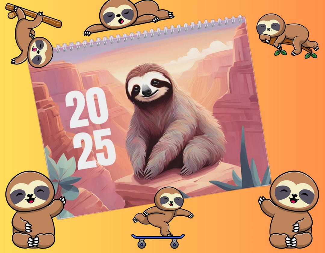 Sloth World Travel Calendar 2025, Take Your Time Be Happy, Cute Sloth ...