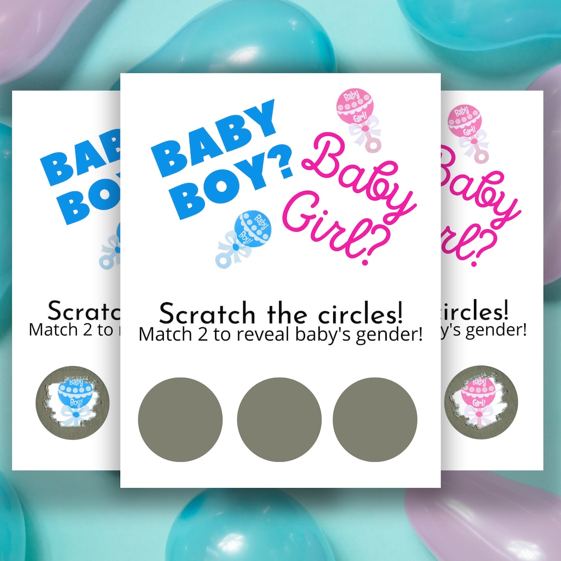 Gender Reveal Scratch-off Cards: Baby Shower Game. Girl and Boy Cards ...