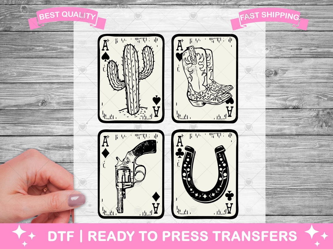 Western Cowboy Ace Cards DTF Transfers, Prints, Ready to Press Shirt ...