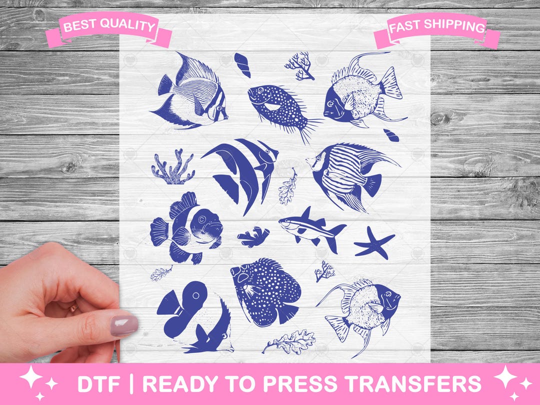 Vintage Tropical Fish Tattoo Sketch DTF Transfers, DTF Prints, Ready to ...