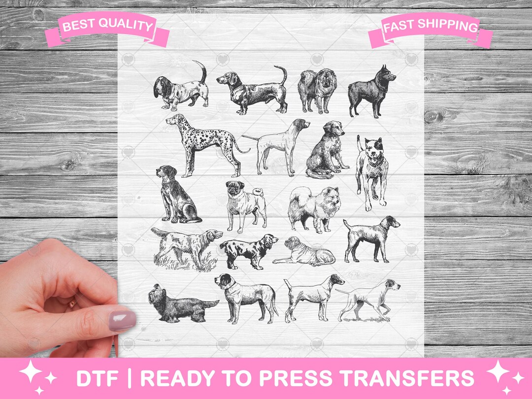 Mixed Breed Vintage Dogs Tattoo Style DTF Transfers, DTF Prints, Ready ...