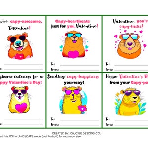 Printable Capybara Valentine's Day Cards, Valentine's Day Cards for ...