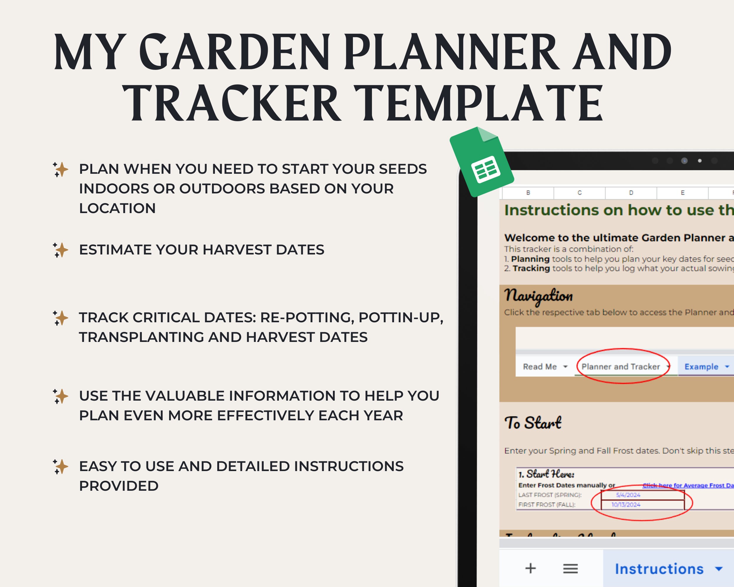 Garden Tracker Google Sheets Template Garden Planner Outdoor Gardening ...