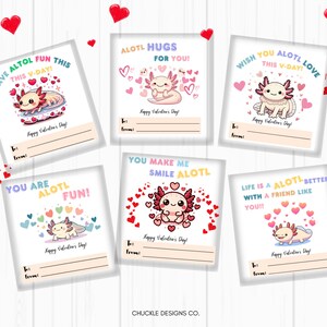 Printable Axolotl Kids Valentine's Day Cards, Valentine's Day Cards for ...