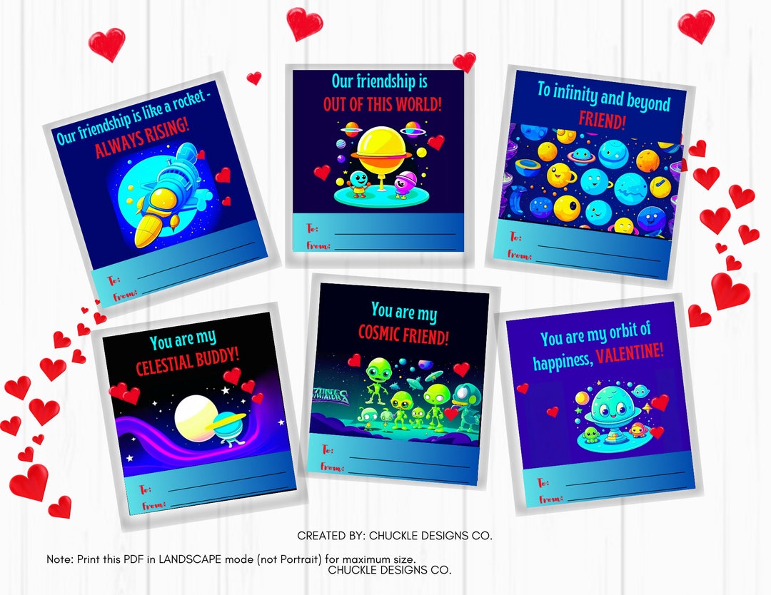 Printable Space Kids Valentine's Day Cards, Valentine's Day Cards for ...