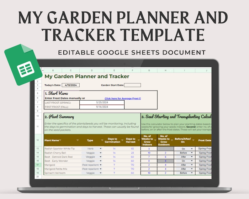 Garden Tracker Google Sheets Template Garden Planner Outdoor Gardening ...