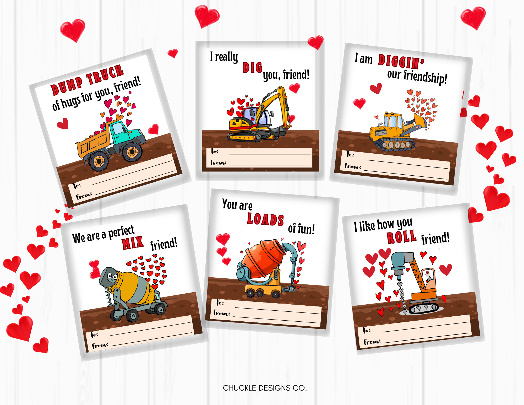 Printable Construction Kids Valentine's Day Cards, Valentine's Day ...