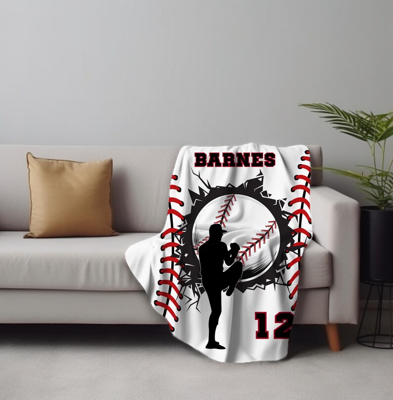 Custom Baseball Blanket With Name & Number Personalized Baseball Throw ...