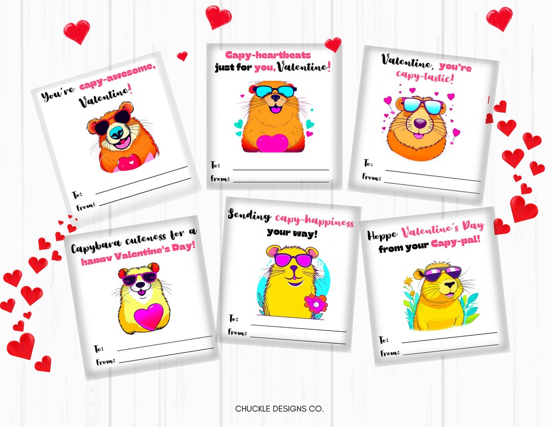 Printable Capybara Valentine's Day Cards, Valentine's Day Cards for ...