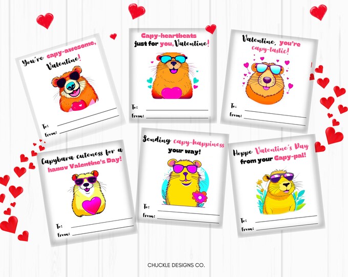 Printable Capybara Valentine's Day Cards -classroom Valentines Cards ...
