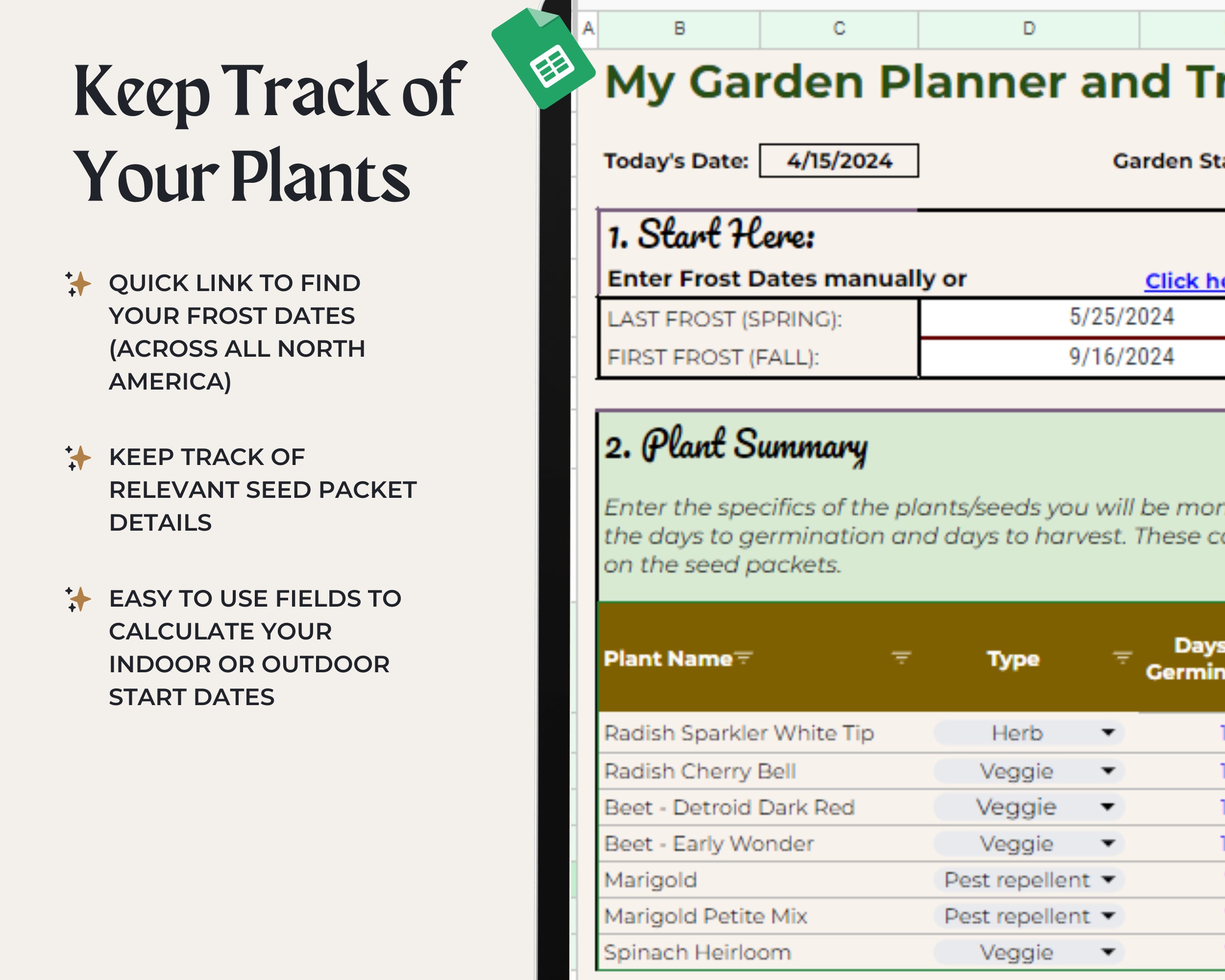 Garden Tracker Google Sheets Template Garden Planner Outdoor Gardening ...